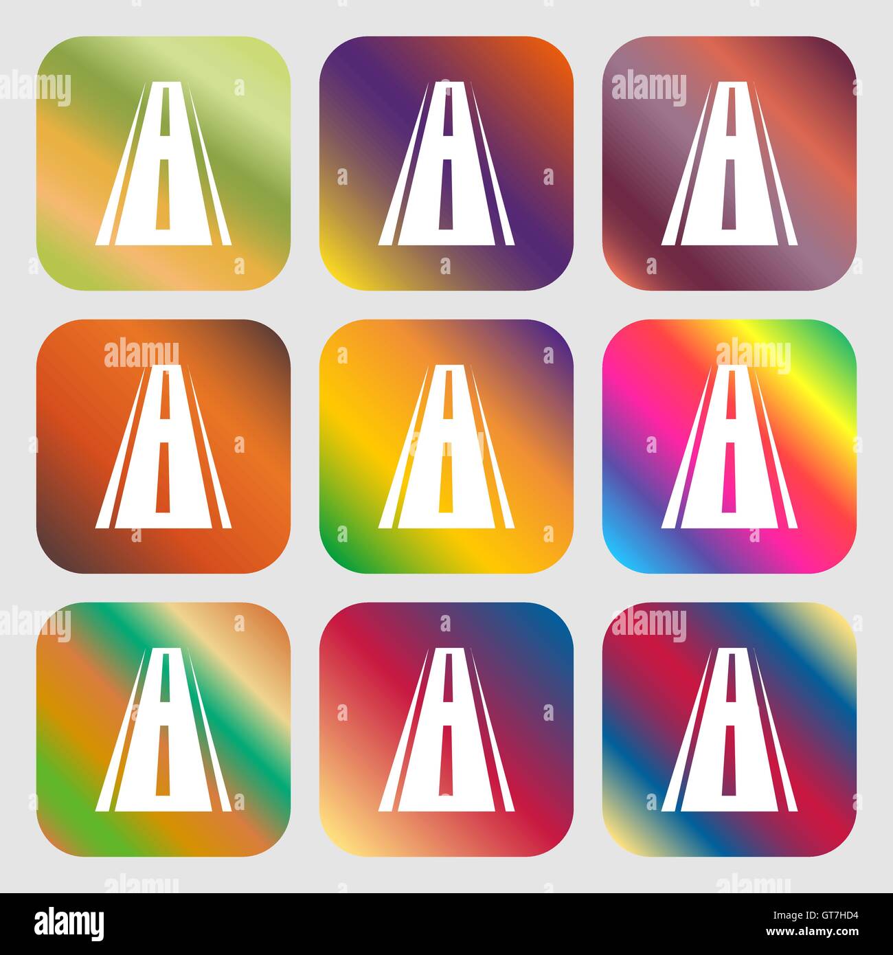 Road icon sign . Nine buttons with bright gradients for beautiful ...