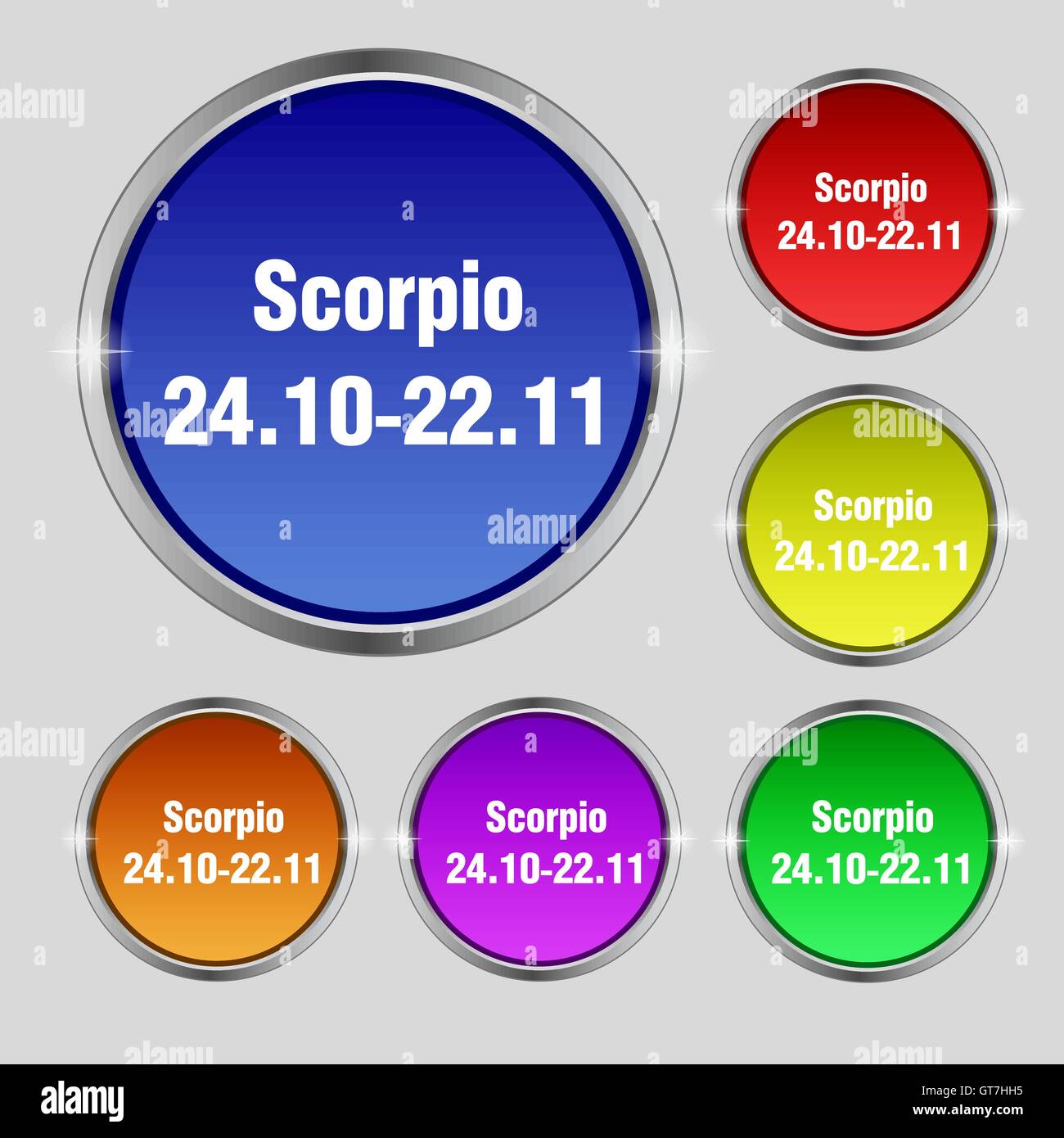 Scorpio icon sign. Round symbol on bright colourful buttons. Vector ...