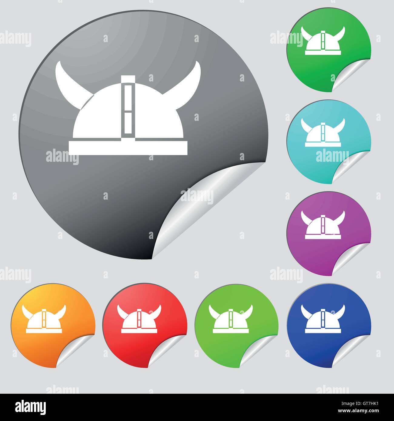 viking helmet icon sign. Set of eight multi colored round buttons ...