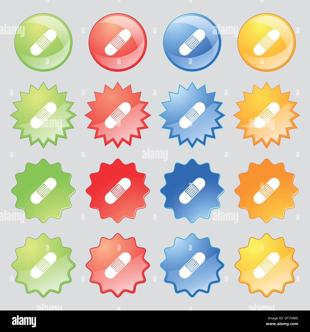 Band Aid Icon sign. Big set of 16 colorful modern buttons for your ...