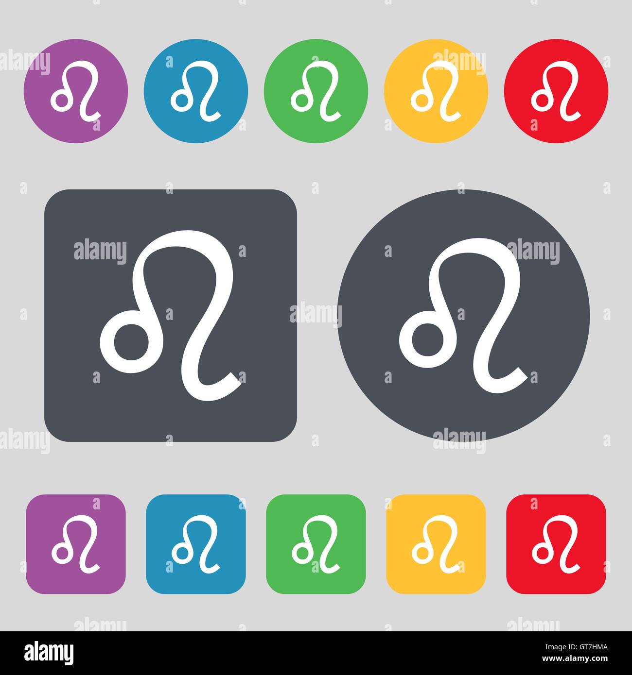 Leo zodiac icon sign. A set of 12 colored buttons. Flat design. Vector ...