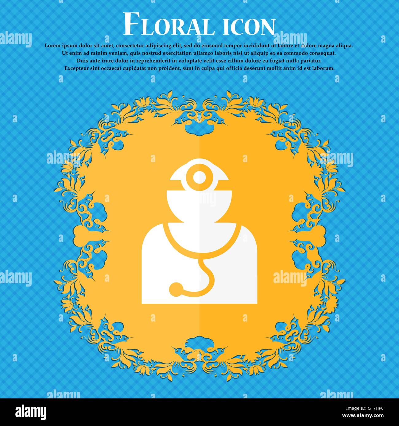 Doctor with stethoscope around his neck icon. Floral flat design on a ...