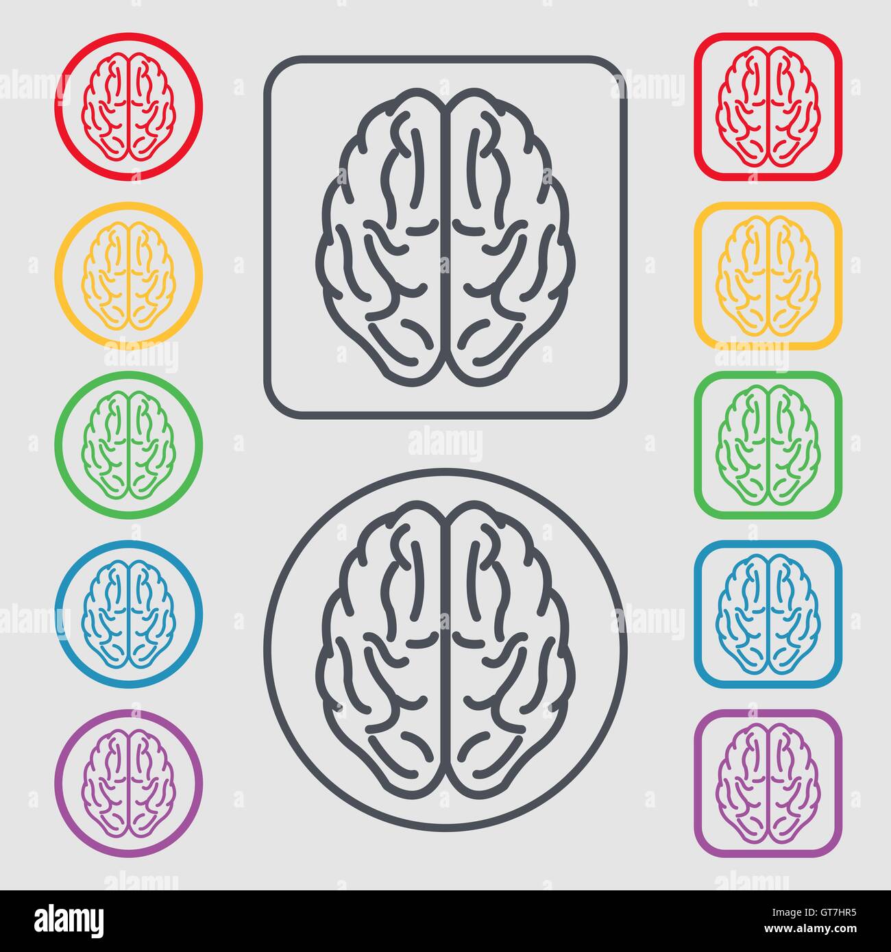 Brain icon sign. symbol on the Round and square buttons with frame ...