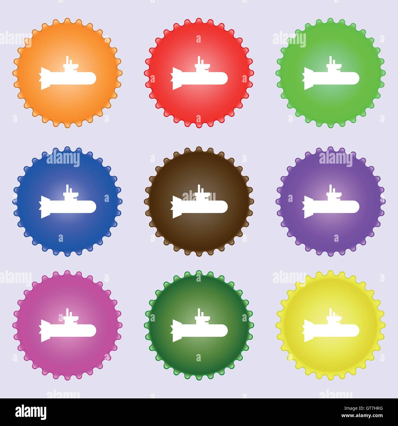 submarine icon sign. Big set of colorful, diverse, high-quality buttons ...