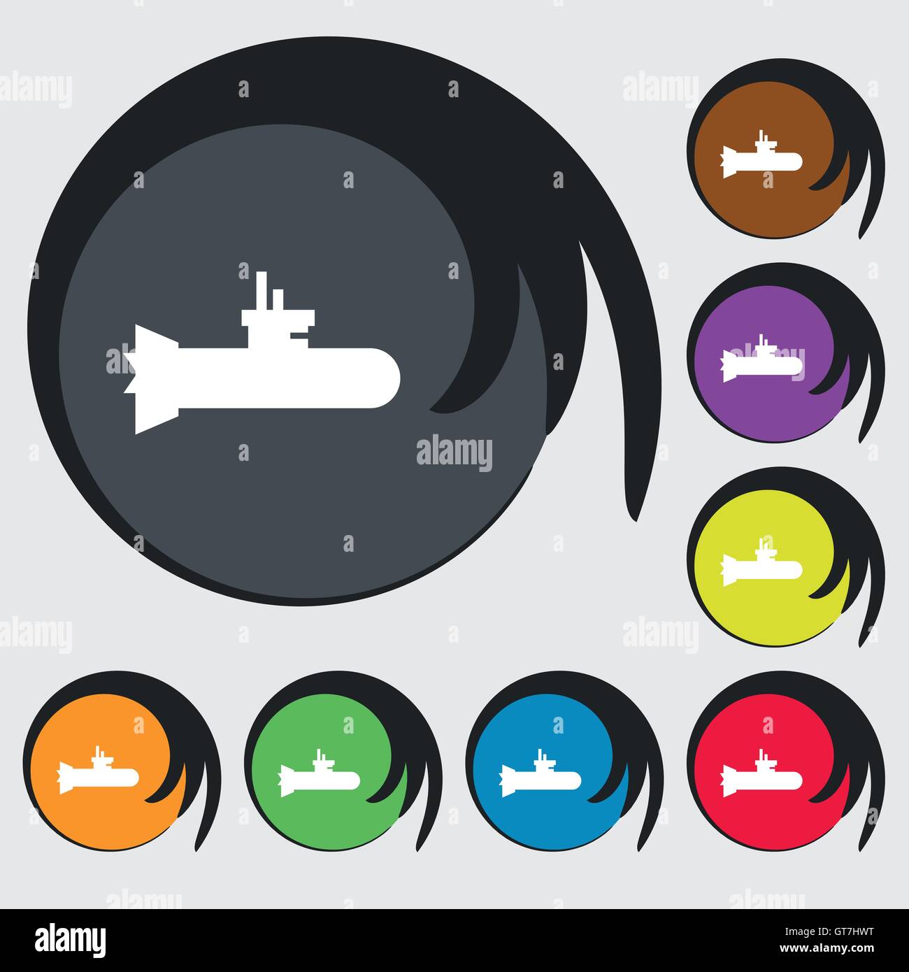 submarine icon sign. Symbols on eight colored buttons. Vector Stock ...