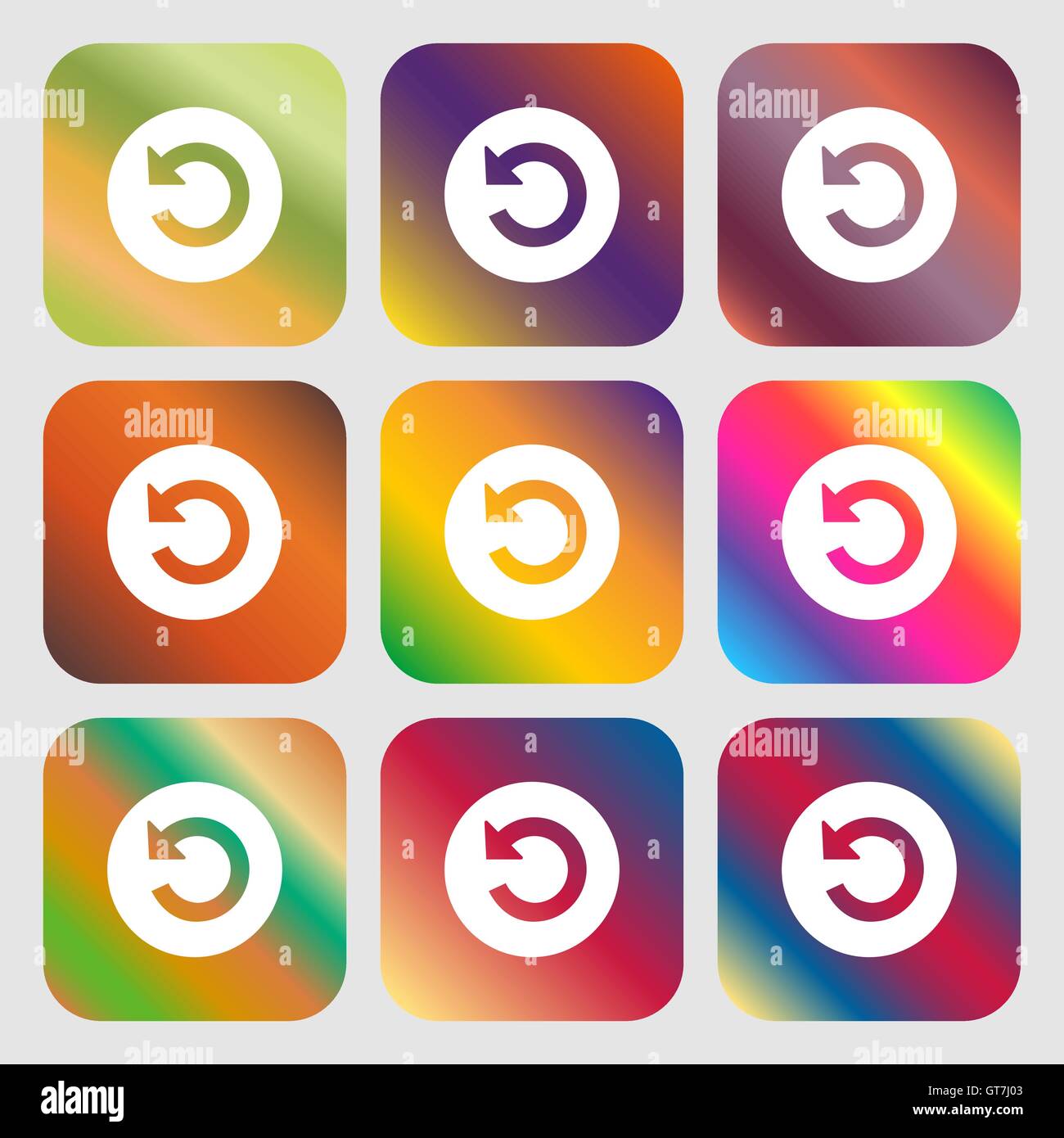 Upgrade, arrow icon sign . Nine buttons with bright gradients for ...