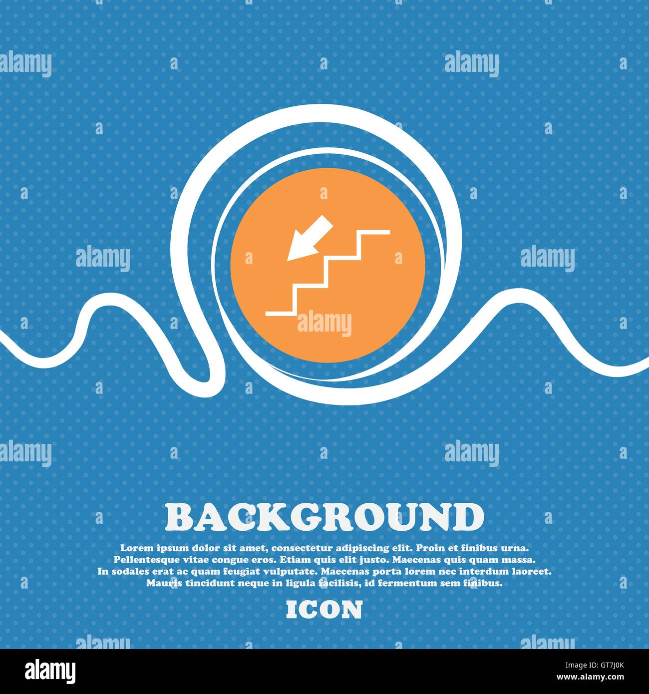 descent down icon sign. Blue and white abstract background flecked with ...