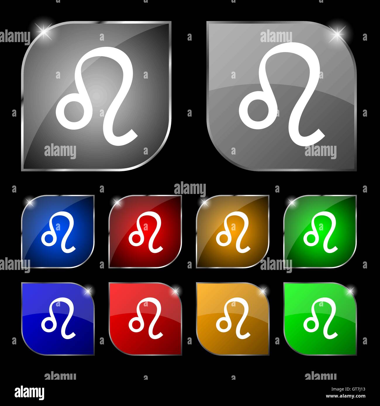 Leo zodiac icon sign. Set of ten colorful buttons with glare. Vector ...