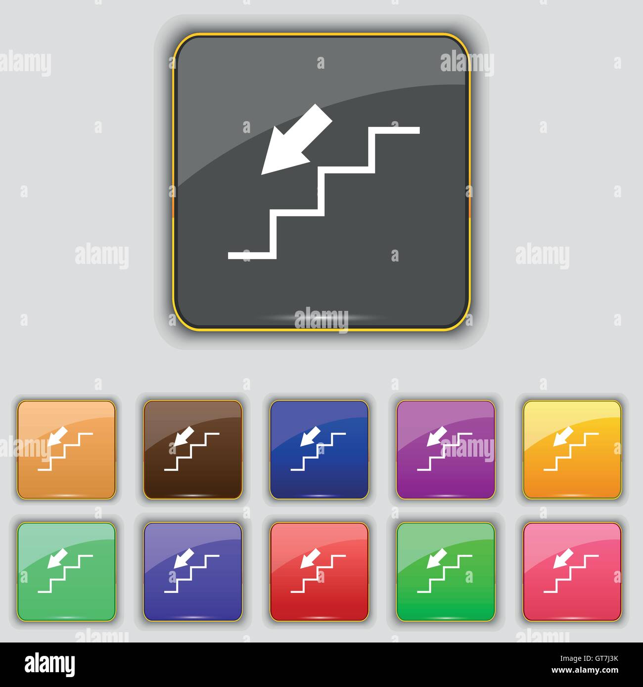 descent down icon sign. Set with eleven colored buttons for your site ...
