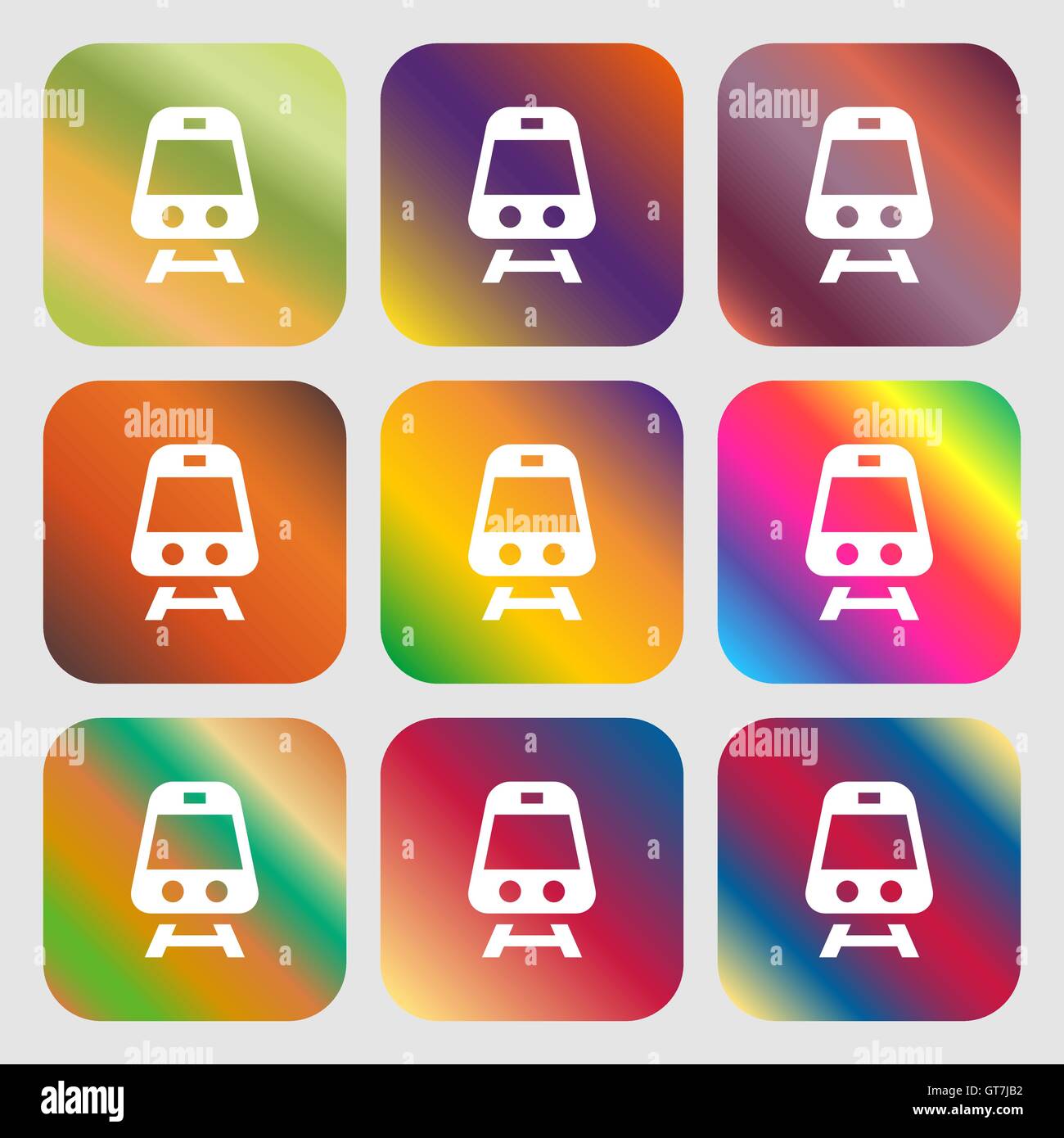 Train icon. Nine buttons with bright gradients for beautiful design ...