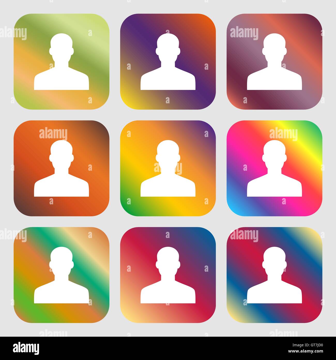 User, Person, Log in icon. Nine buttons with bright gradients for ...