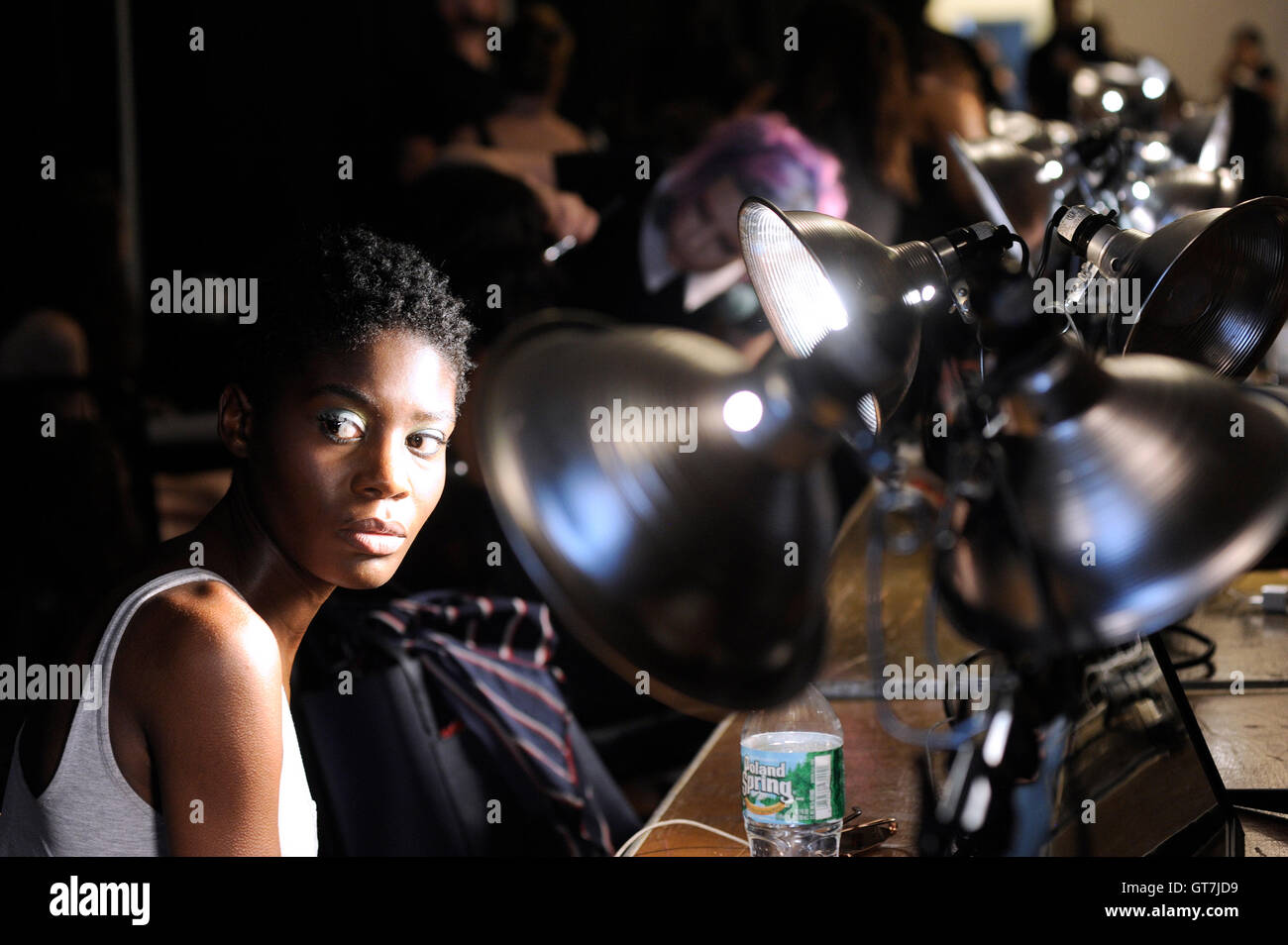 New York, United States. 08th Sep, 2016. A model is getting ready for ...