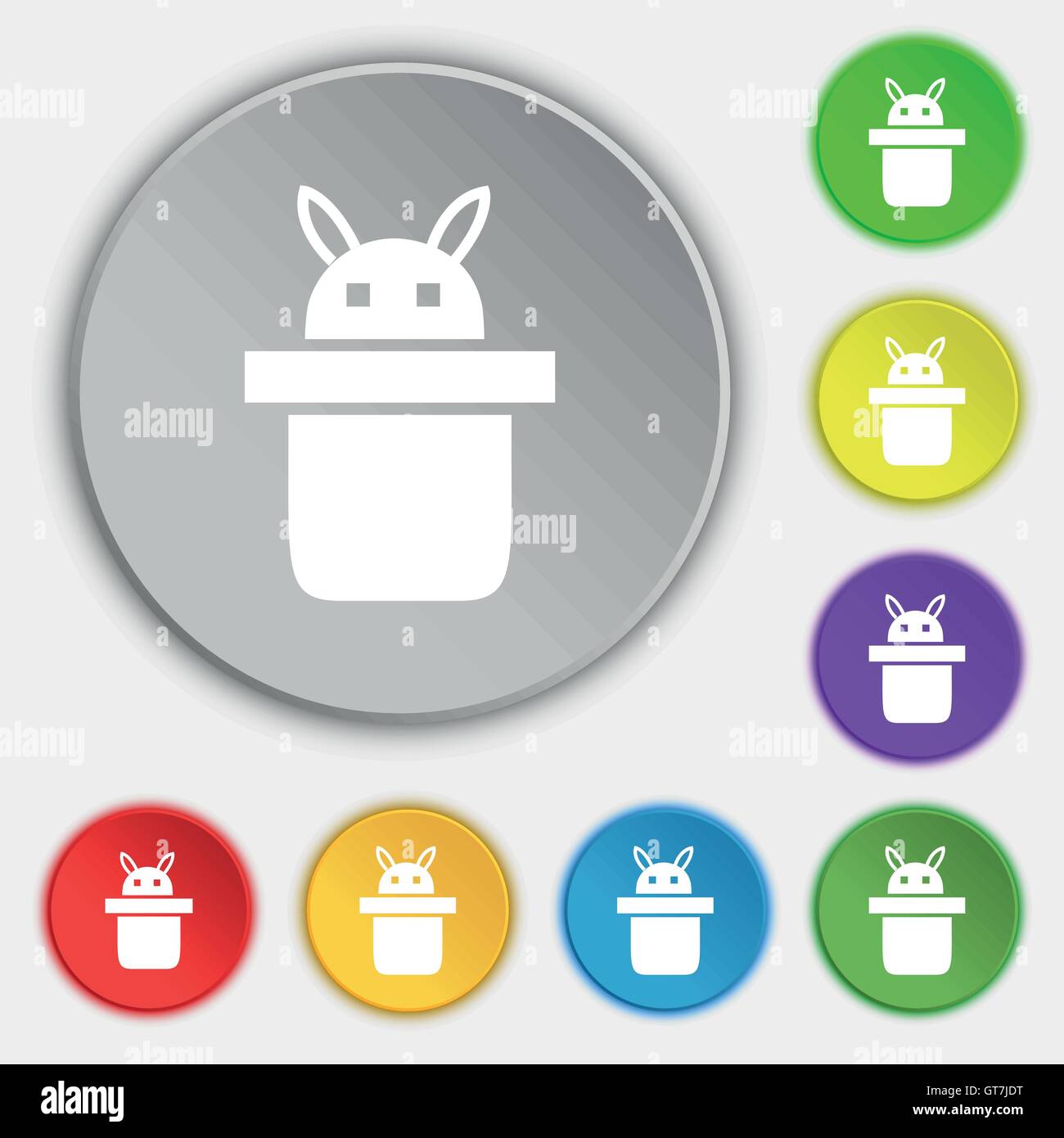 Magician hat. Rabbit ears icon sign. Symbol on eight flat buttons ...