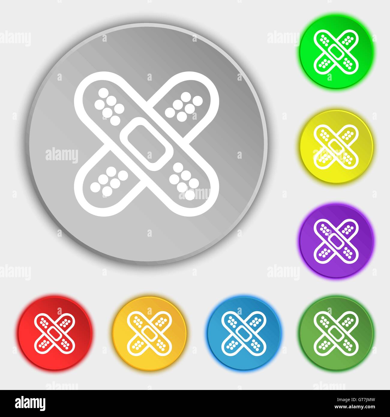 adhesive plaster icon sign. Symbol on eight flat buttons. Vector Stock ...