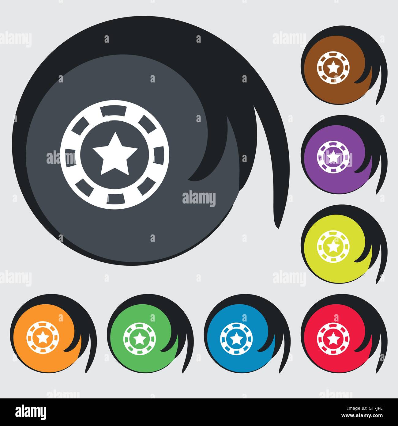 Gambling chips icon sign. Symbols on eight colored buttons. Vector ...