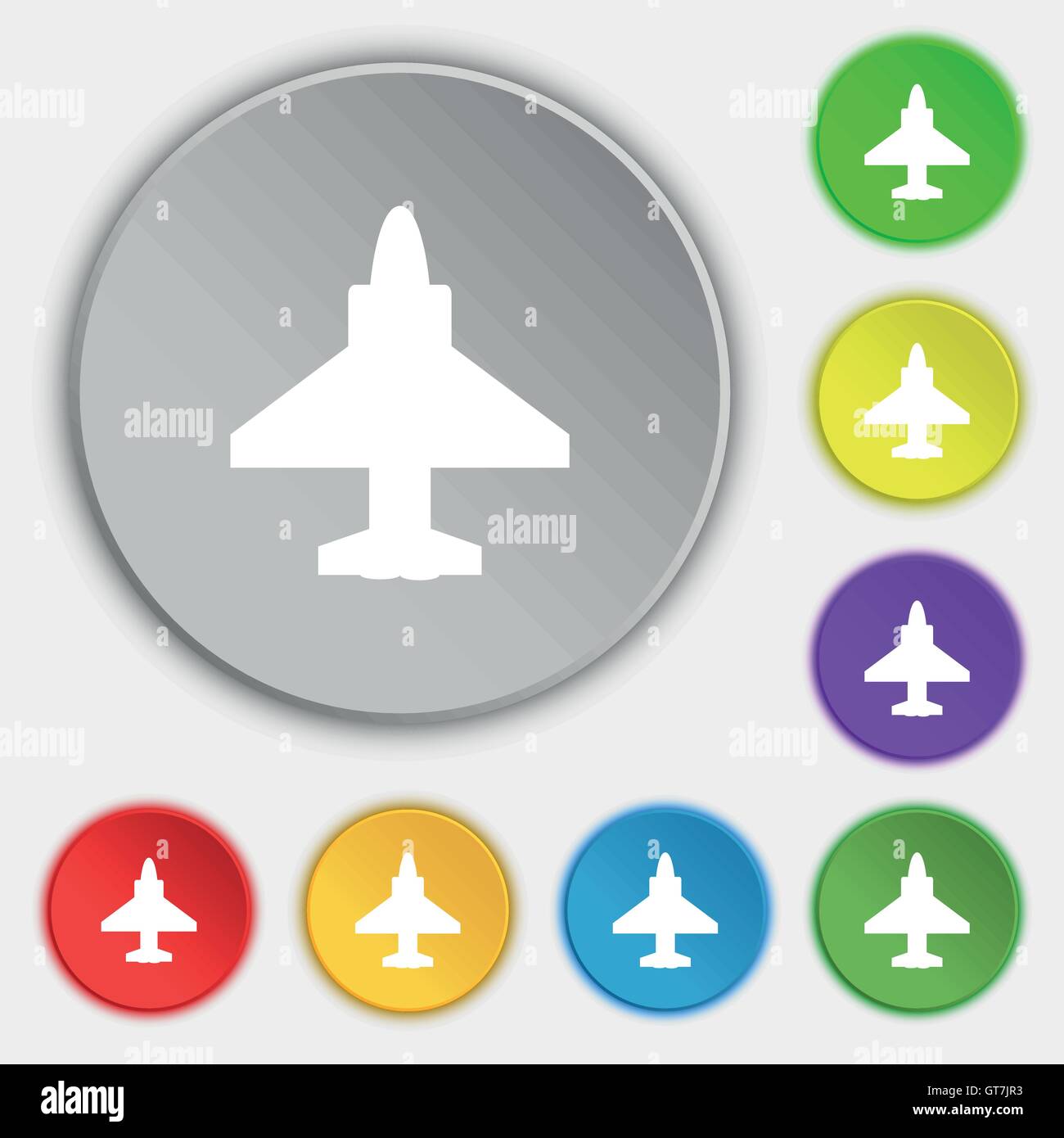 Aircraft or Airplane Icon sign. Symbol on eight flat buttons. Vector ...