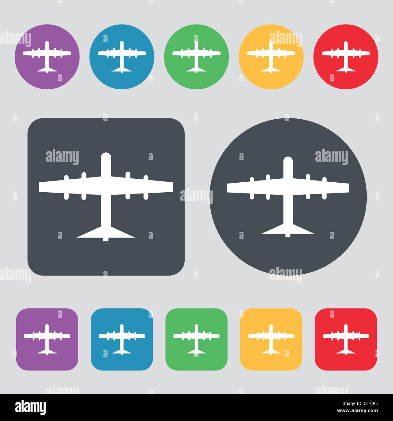 Plane icon sign. A set of 12 colored buttons. Flat design. Vector Stock ...