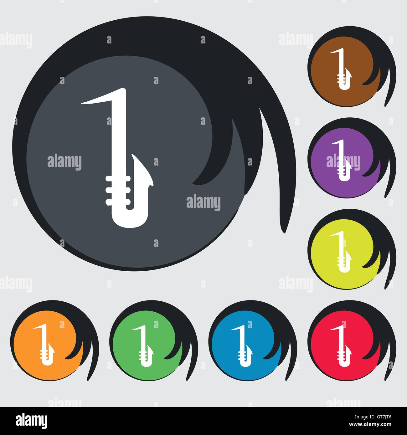 Saxophone icon sign. Symbols on eight colored buttons. Vector Stock ...
