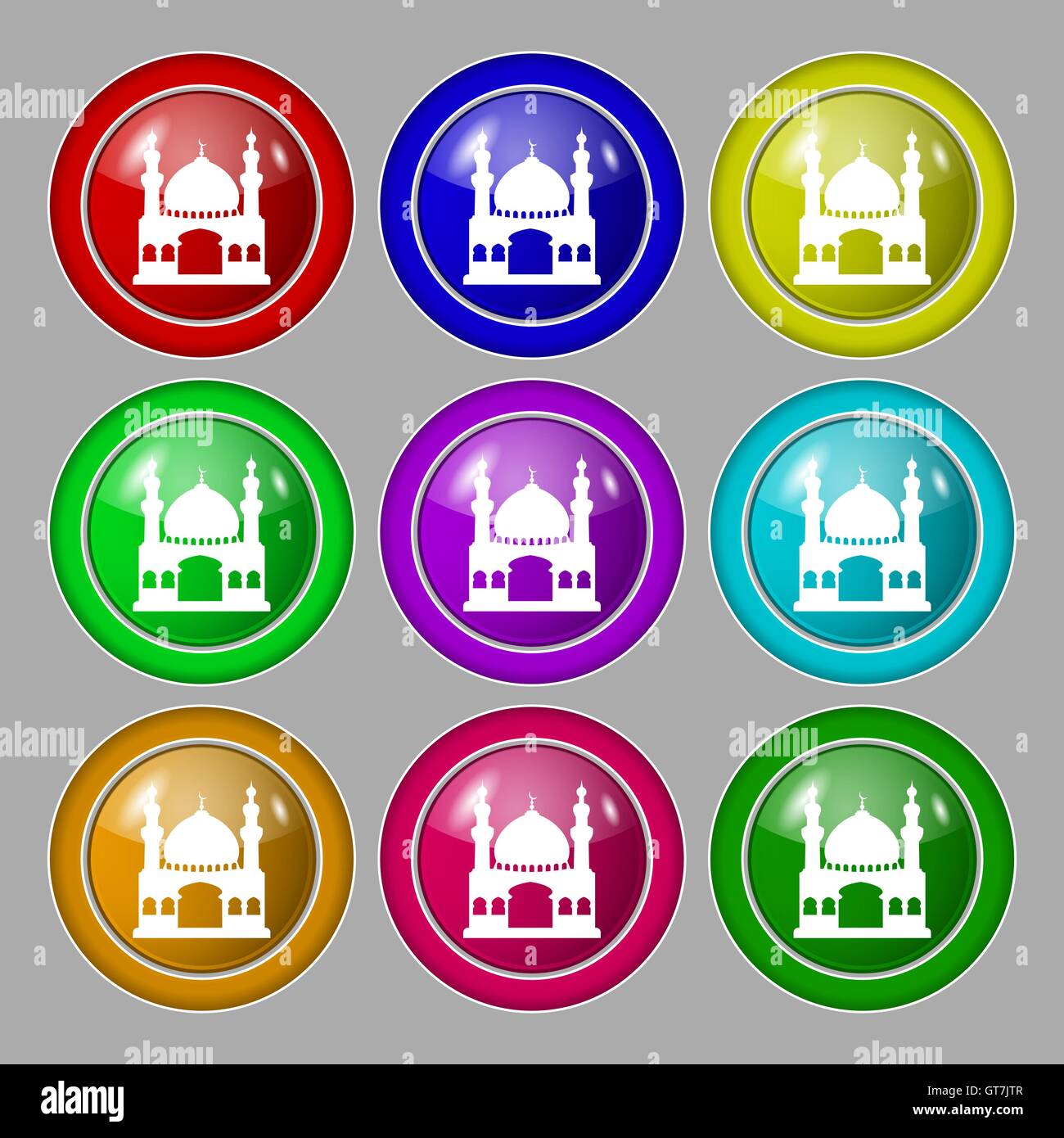 Turkish architecture, mosque icon sign. symbol on nine round colourful ...