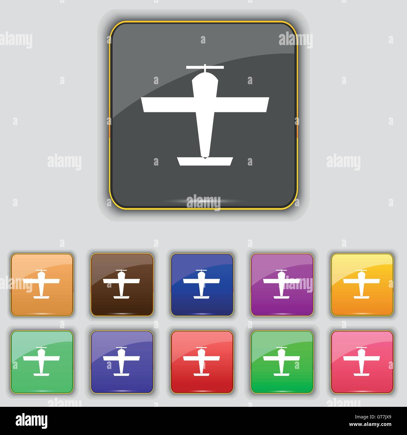 Plane icon sign. Set with eleven colored buttons for your site. Vector ...