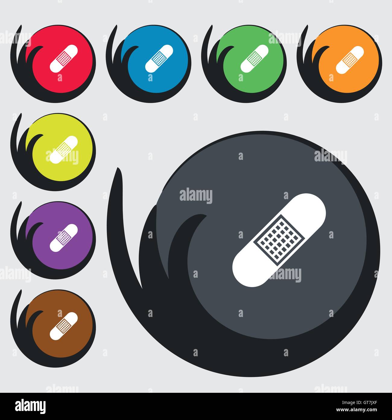 Band Aid Icon sign. Symbols on eight colored buttons. Vector Stock ...