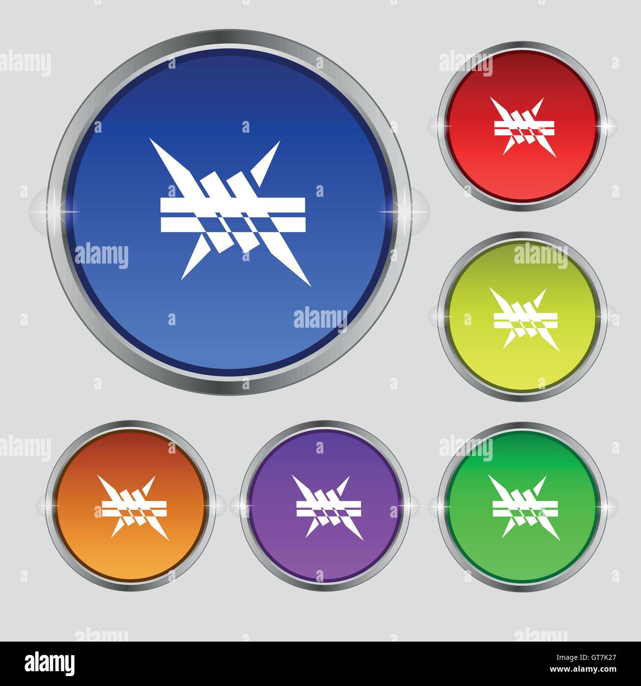 Barbed wire icon. sign. Round symbol on bright colourful buttons ...