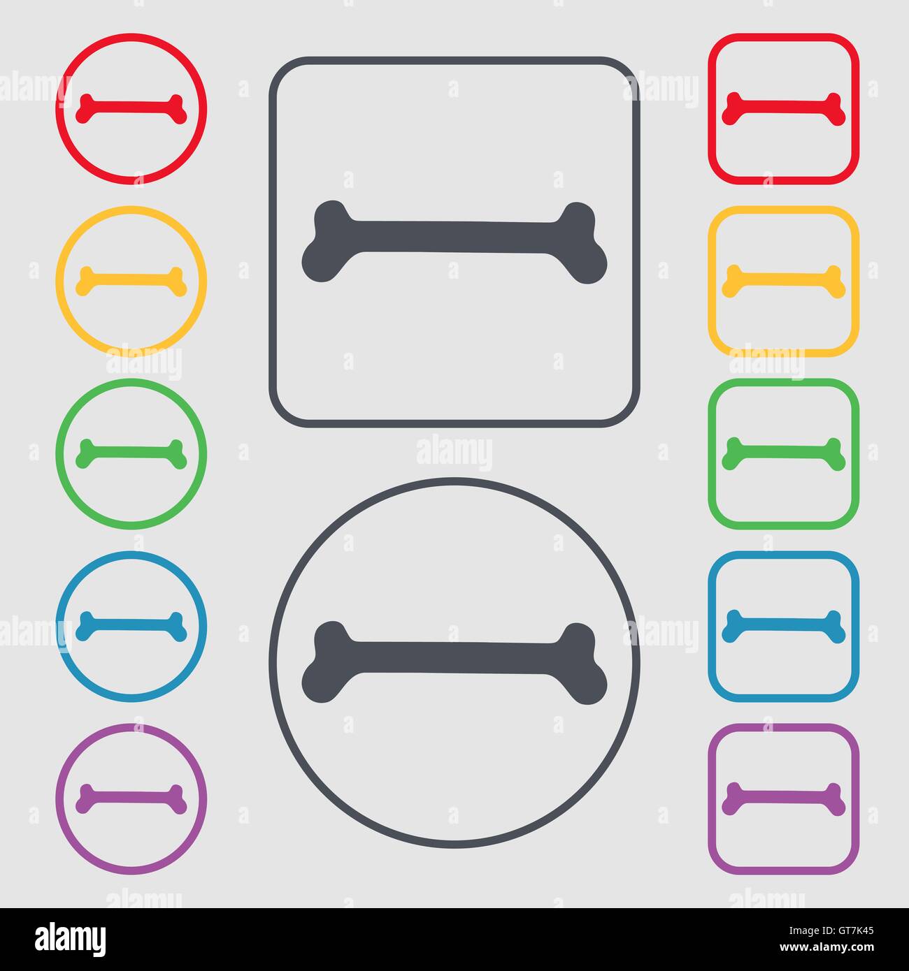 Dog bone icon sign. symbol on the Round and square buttons with frame ...