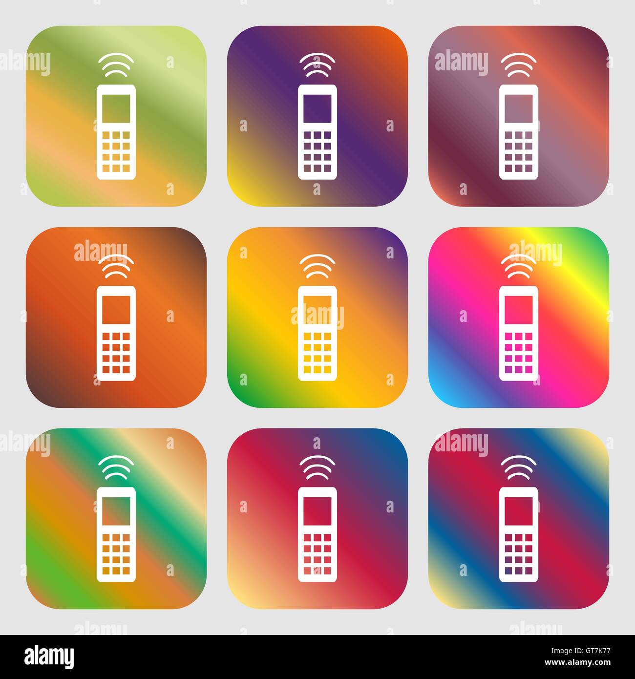 the remote control icon. Nine buttons with bright gradients for ...