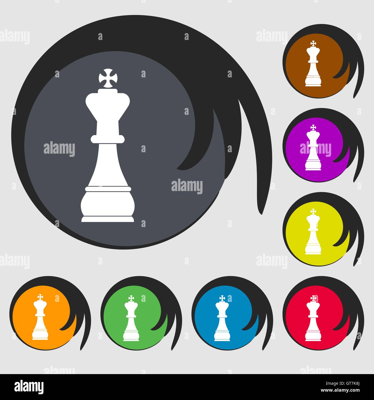 Chess king sign icon. Symbols on eight colored buttons. Vector Stock ...