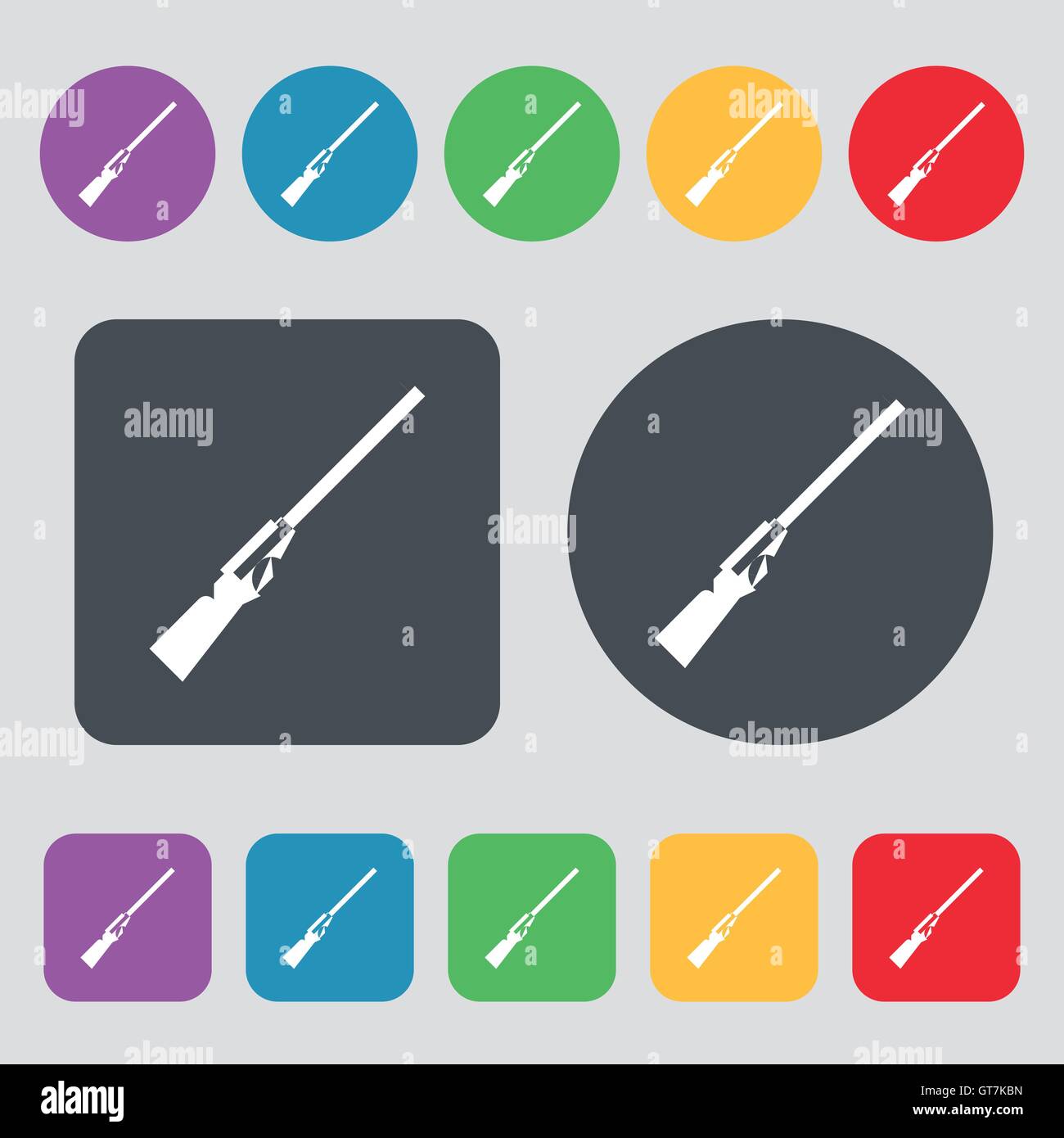 Shotgun icon sign. A set of 12 colored buttons. Flat design. Vector ...
