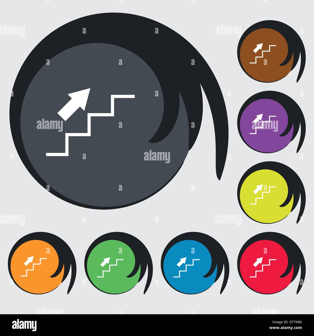 Stairs going up icon sign. Symbols on eight colored buttons. Vector ...