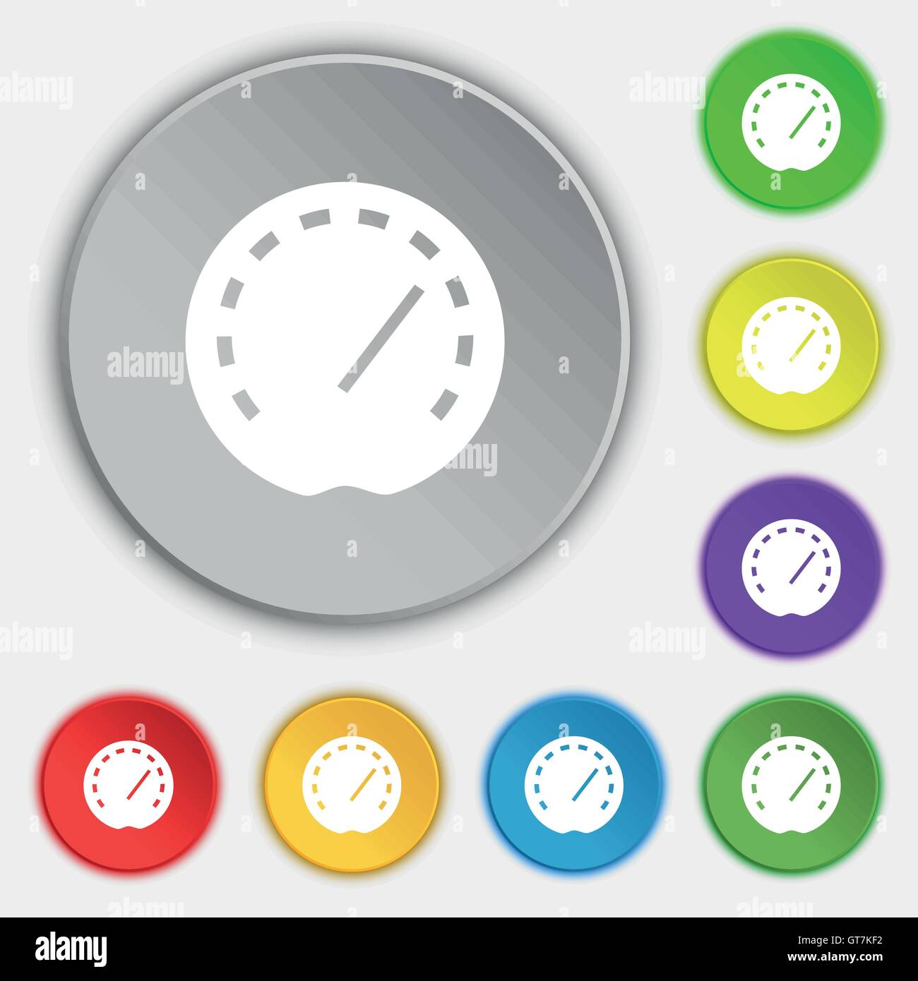 speedometer Icon sign. Symbol on eight flat buttons. Vector Stock ...