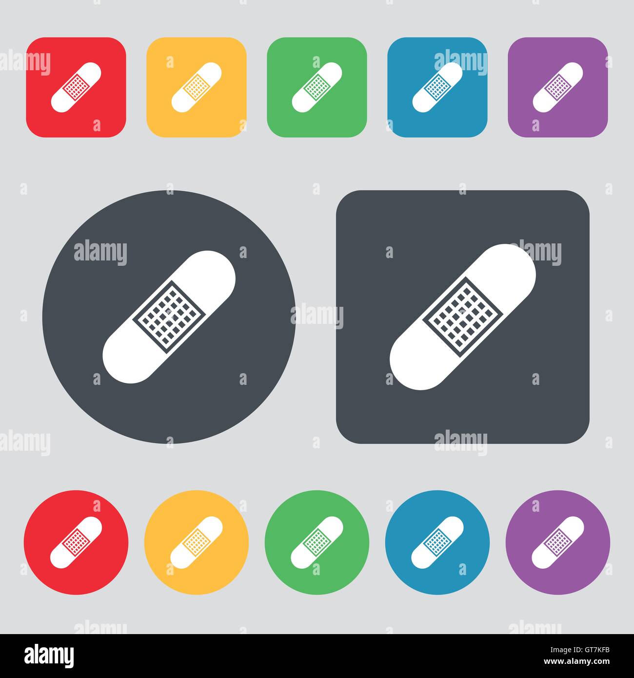 Band Aid Icon sign. A set of 12 colored buttons. Flat design. Vector ...