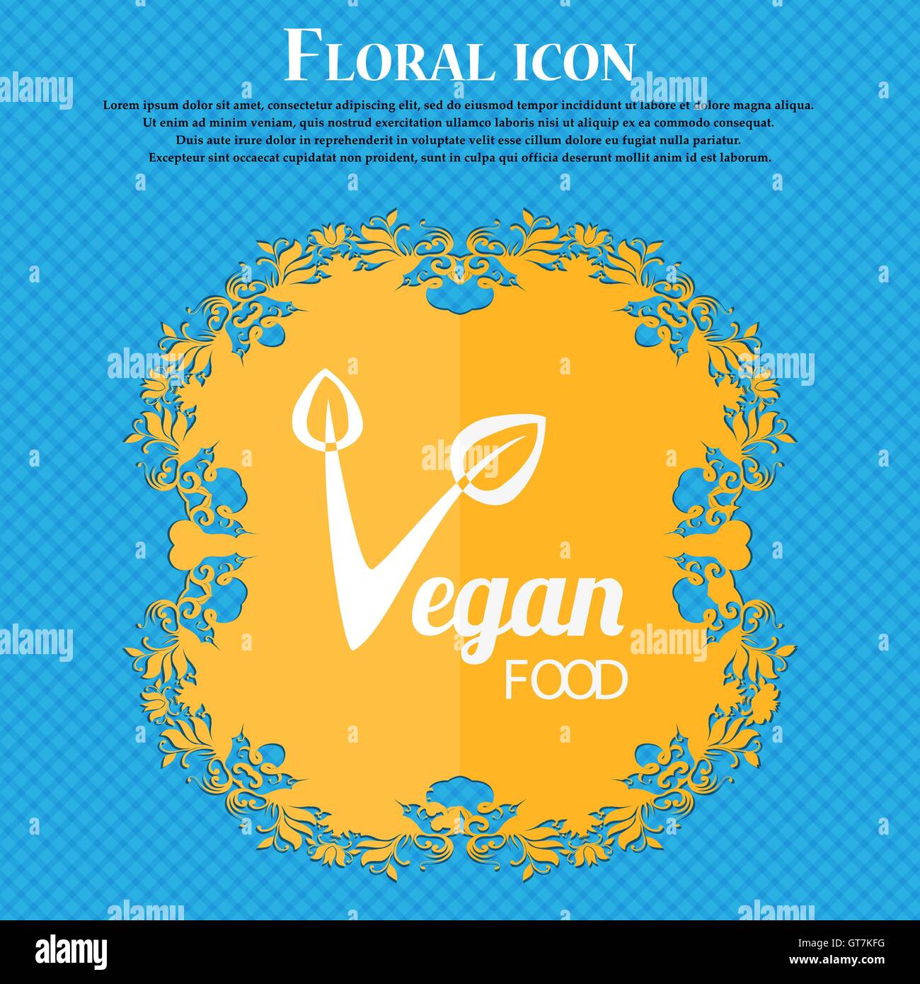 Vegan food graphic design icon. Floral flat design on a blue abstract ...