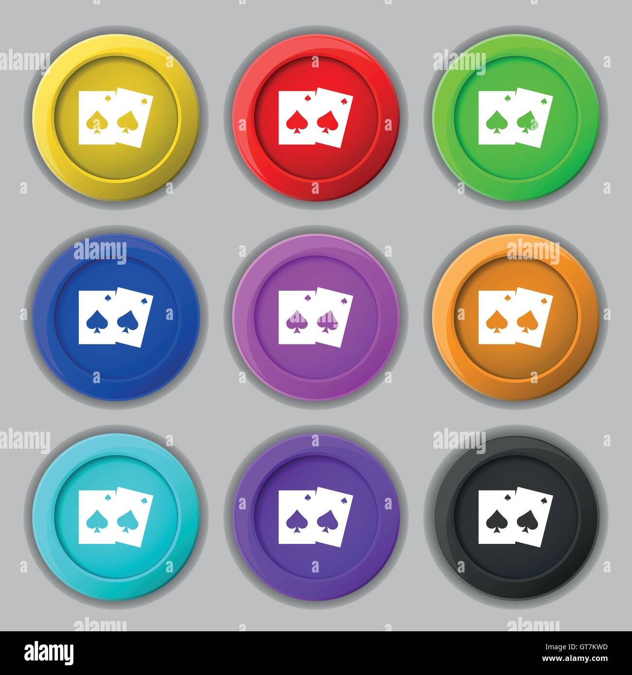 game cards icon sign. symbol on nine round colourful buttons. Vector ...