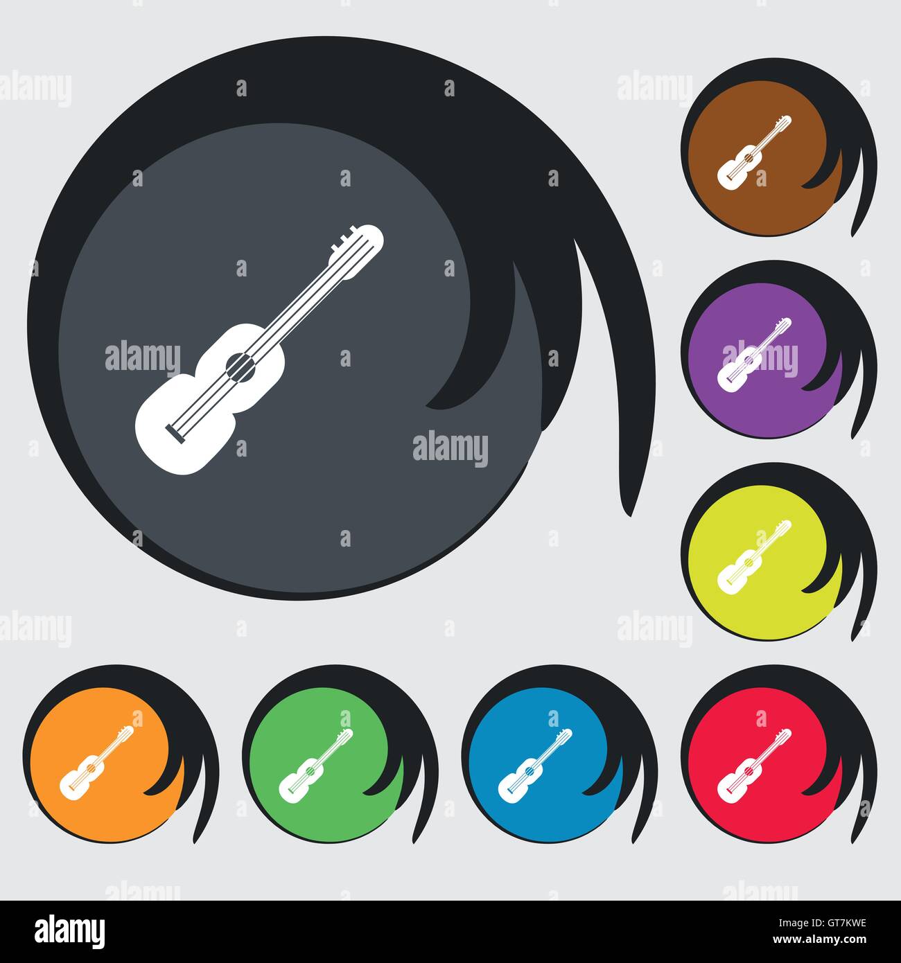 acoustic guitar icon sign. Symbols on eight colored buttons. Vector ...