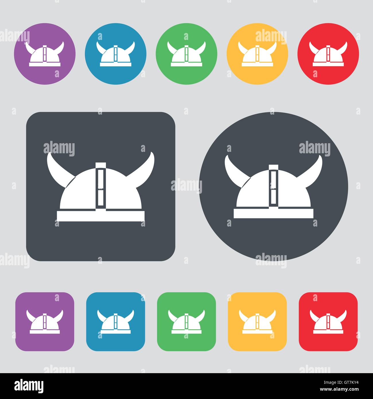 viking helmet icon sign. A set of 12 colored buttons. Flat design ...