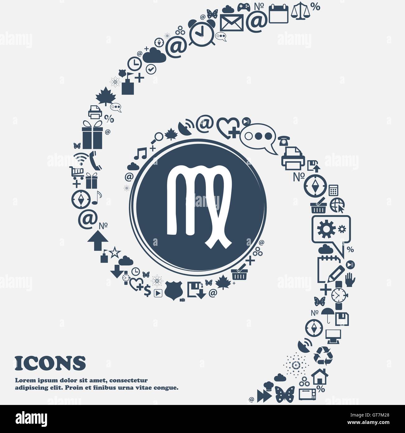 Virgo icon in the center. Around the many beautiful symbols twisted in ...