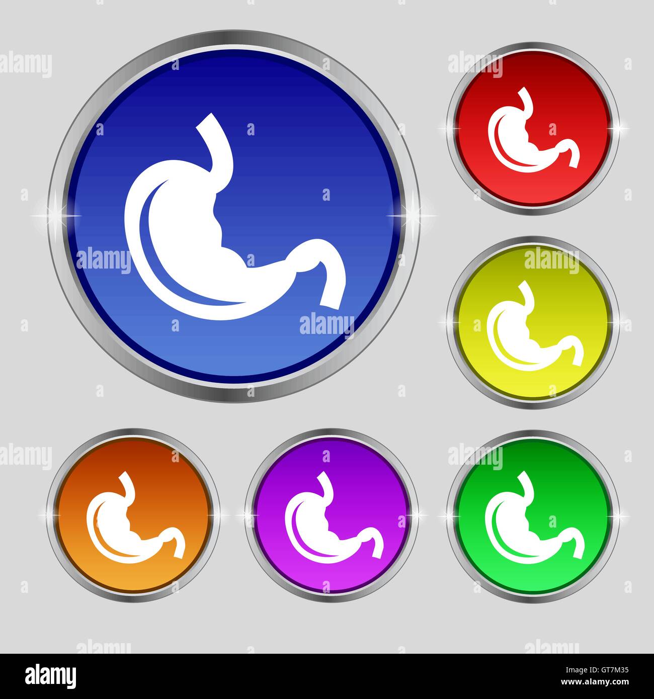 Stomach icon sign. Round symbol on bright colourful buttons. Vector ...