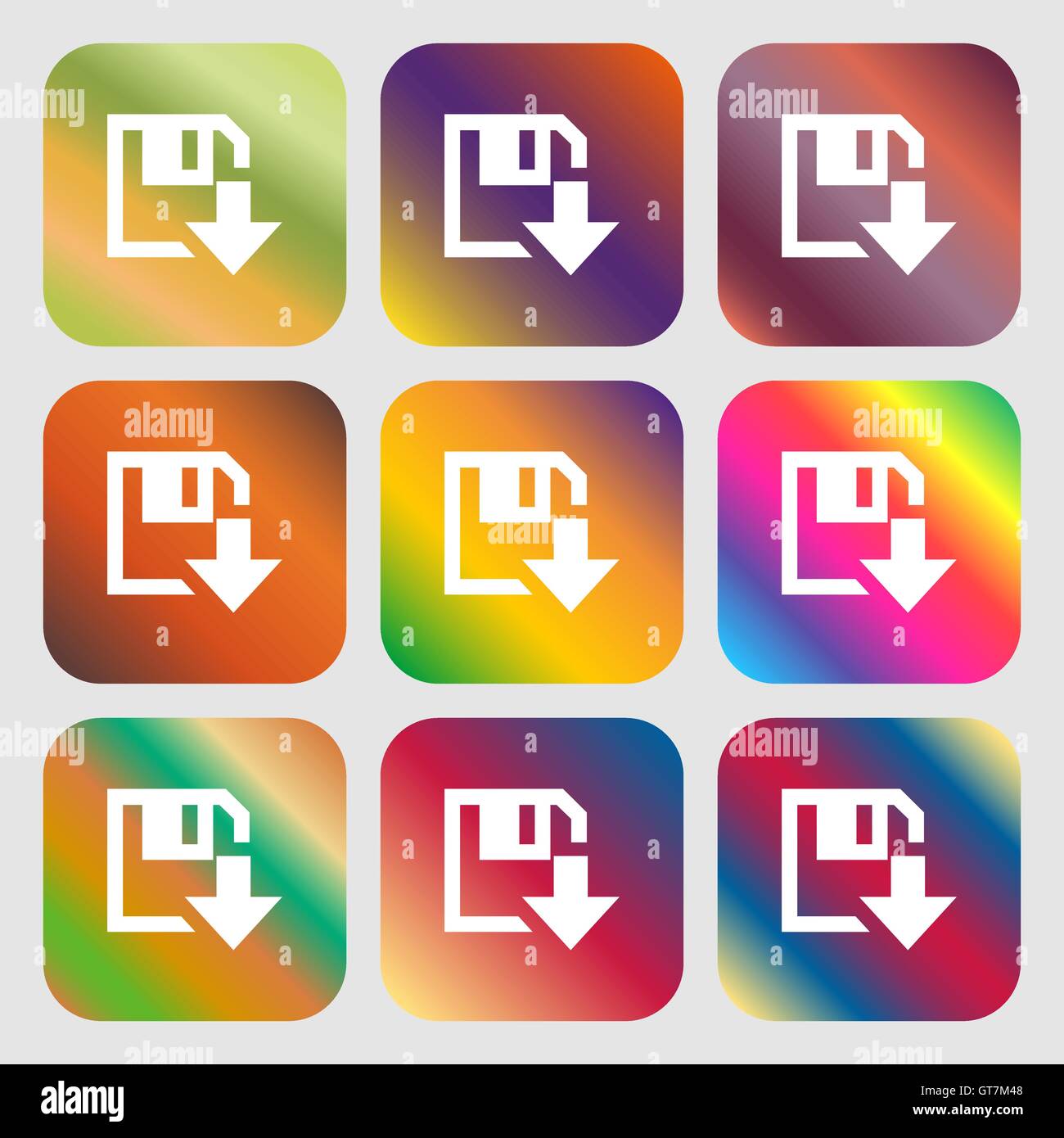 floppy icon. Flat modern design . Nine buttons with bright gradients ...