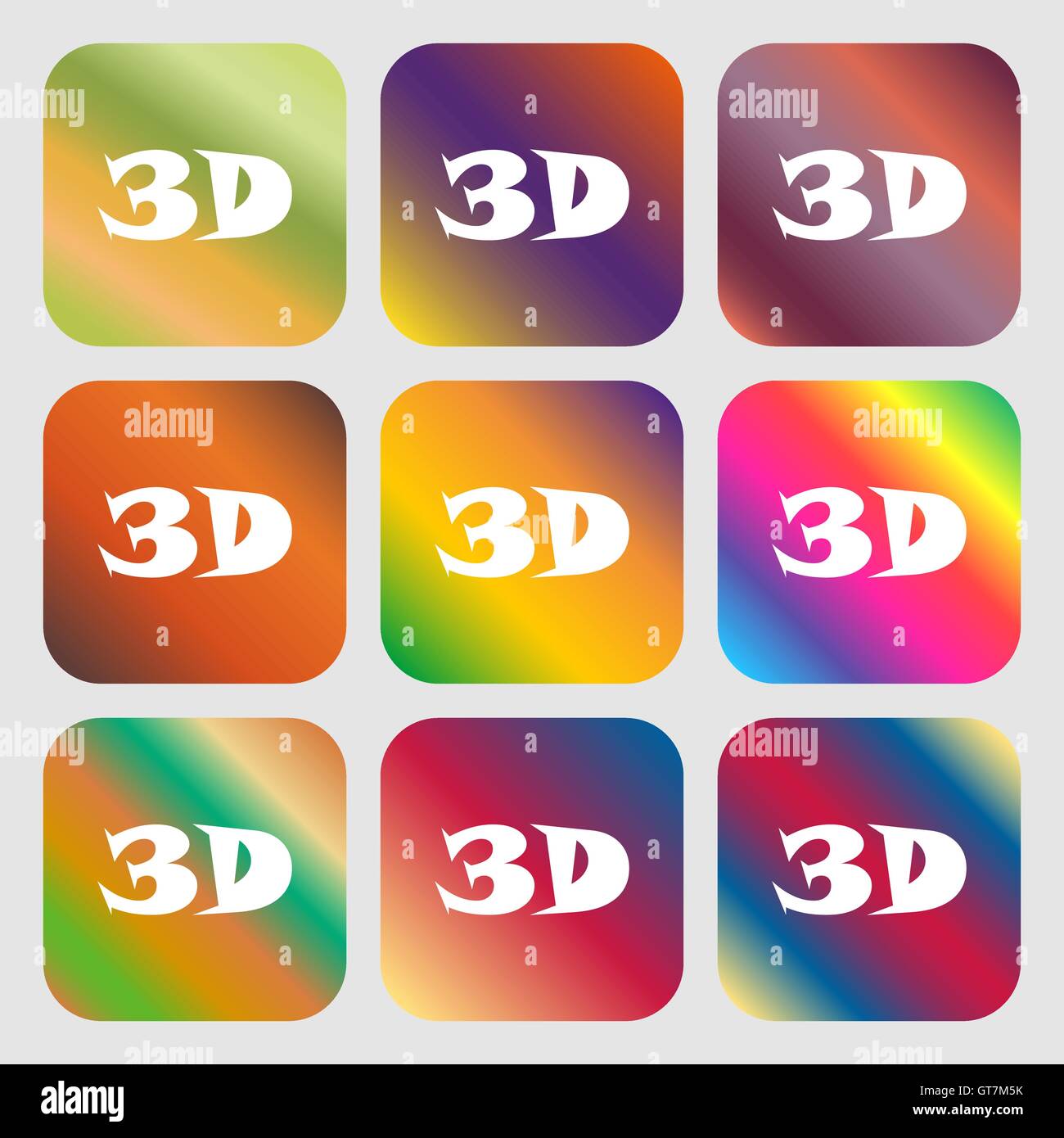 3D sign icon. 3D-New technology symbol . Nine buttons with bright ...
