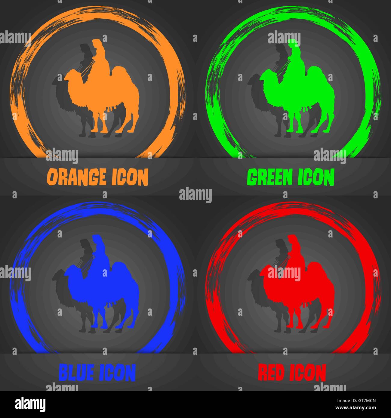 Camel icon. Fashionable modern style. In the orange, green, blue, red ...