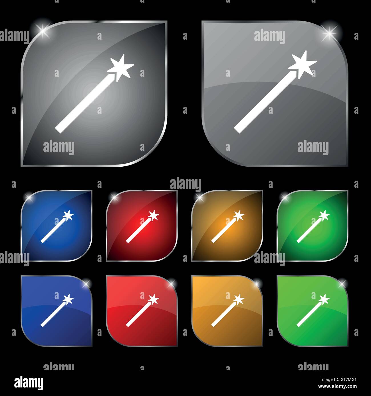 Magic Wand Icon sign. Set of ten colorful buttons with glare. Vector ...