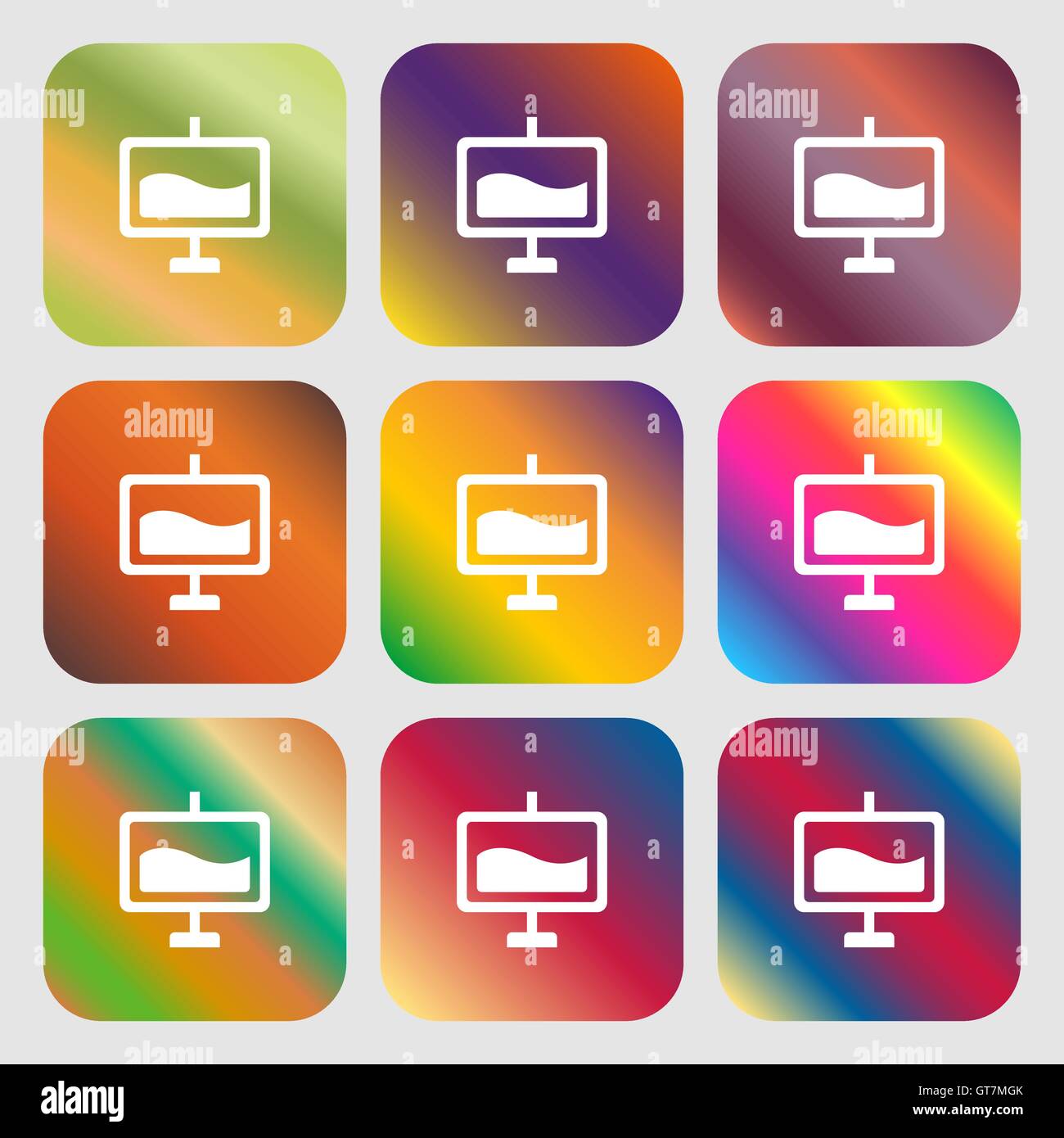 Presentation billboard icon. Nine buttons with bright gradients for ...