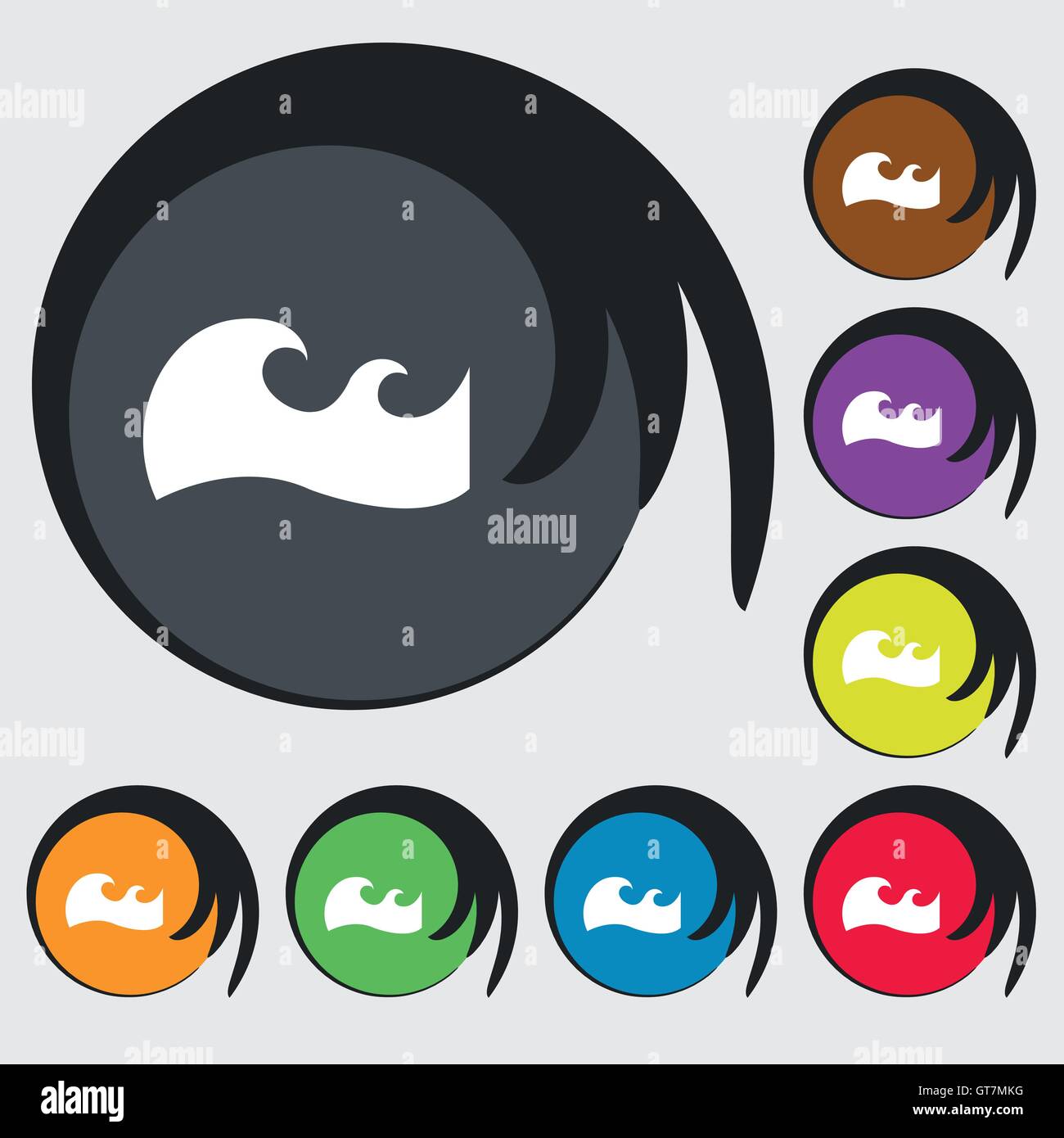 Waves icon sign. Symbols on eight colored buttons. Vector Stock Vector ...