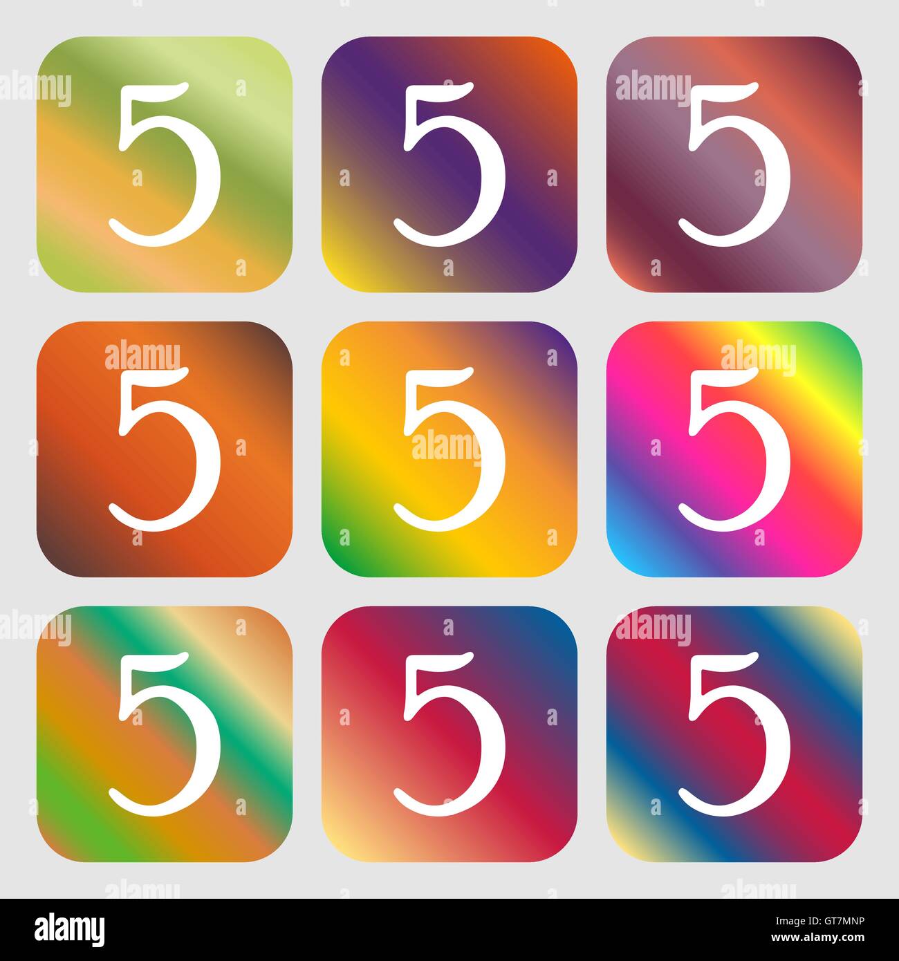 number five icon sign . Nine buttons with bright gradients for ...
