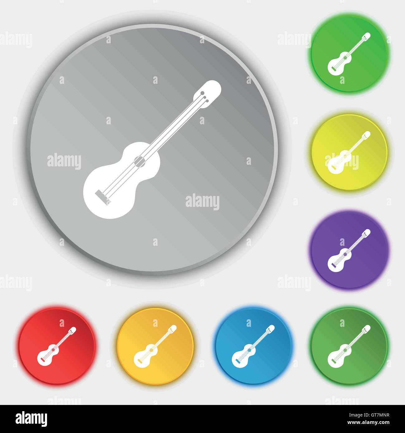 acoustic guitar icon sign. Symbol on eight flat buttons. Vector Stock ...