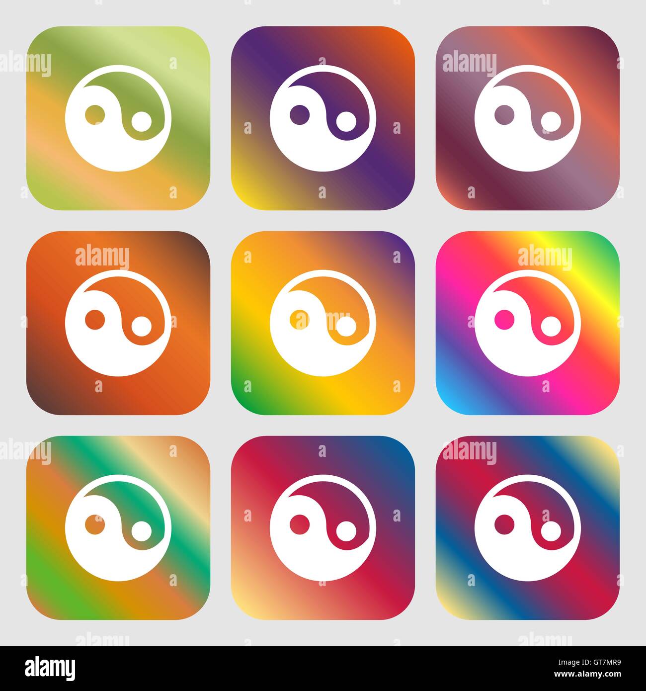Ying yang icon. Nine buttons with bright gradients for beautiful design ...
