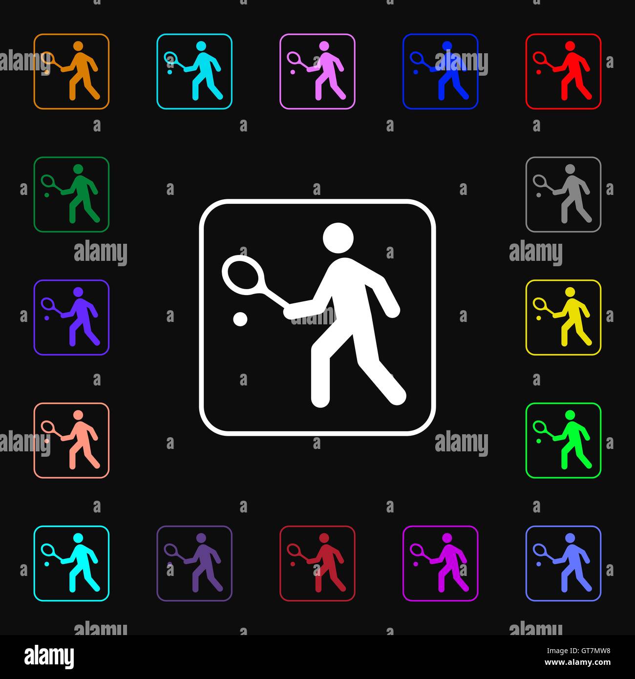 Tennis player icon sign. Lots of colorful symbols for your design ...