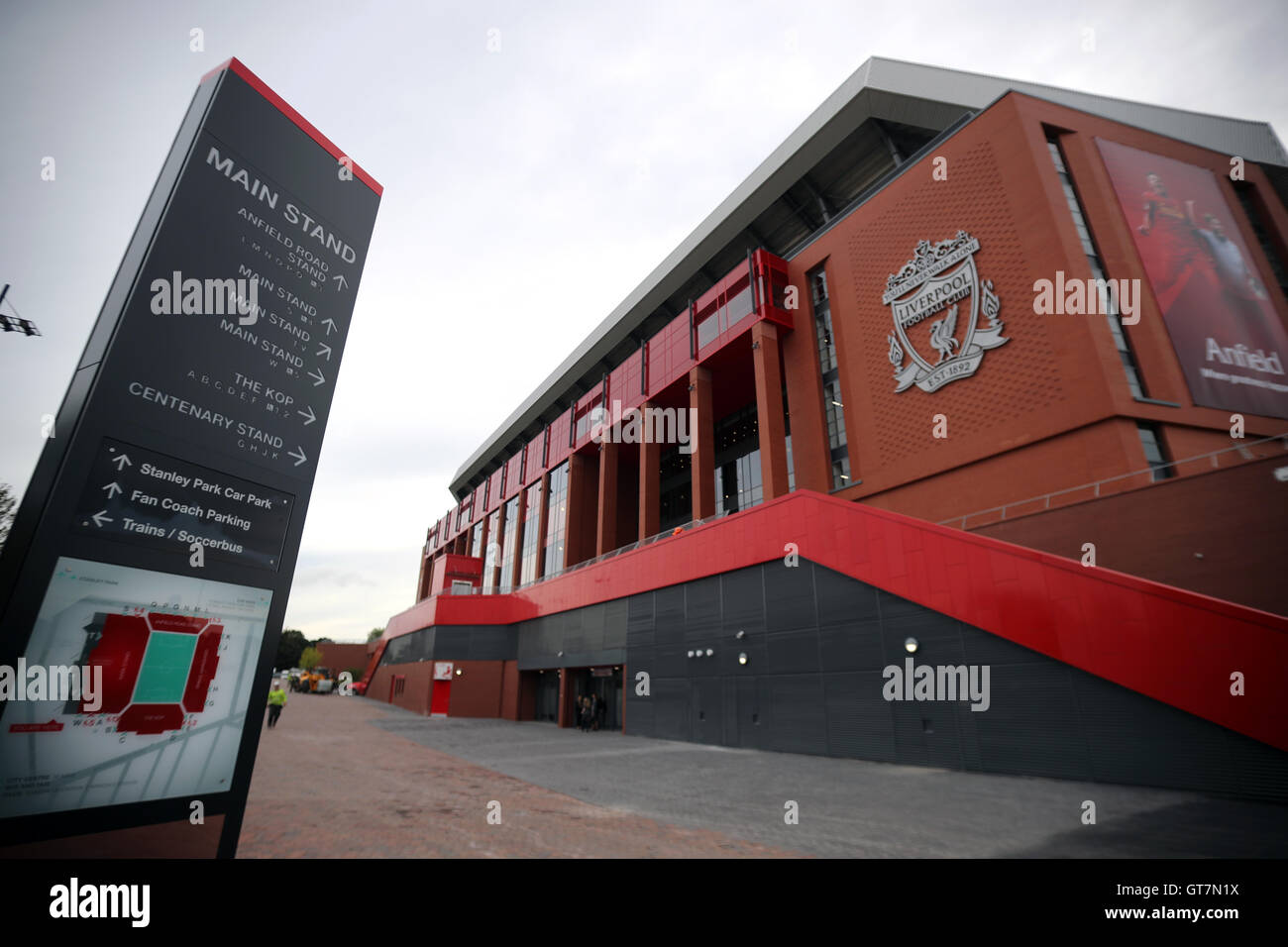 A general view of the New Main Stand taken from outside Anfield ...